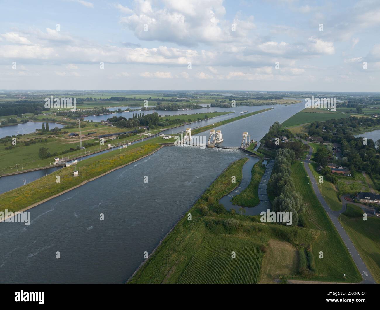The Hagestein weir and lock complex in the Lek in the municipality of ...