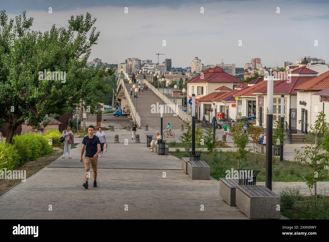 The pedestrian bridge in the downtown of Belgorod, a major Russian city ...