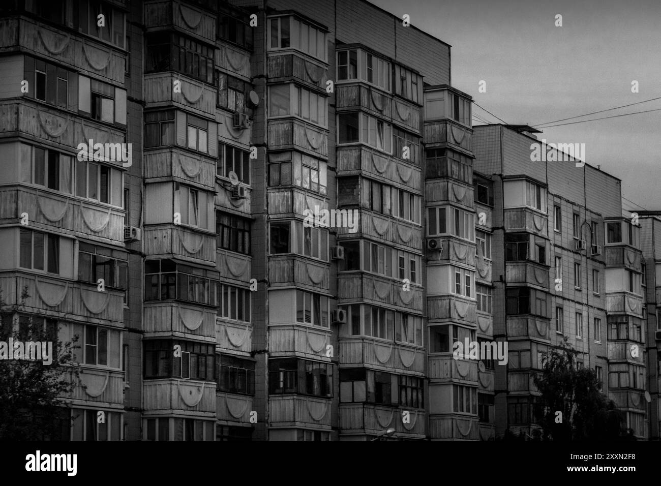 The black and white photo of the old Soviet building in Belgorod ...