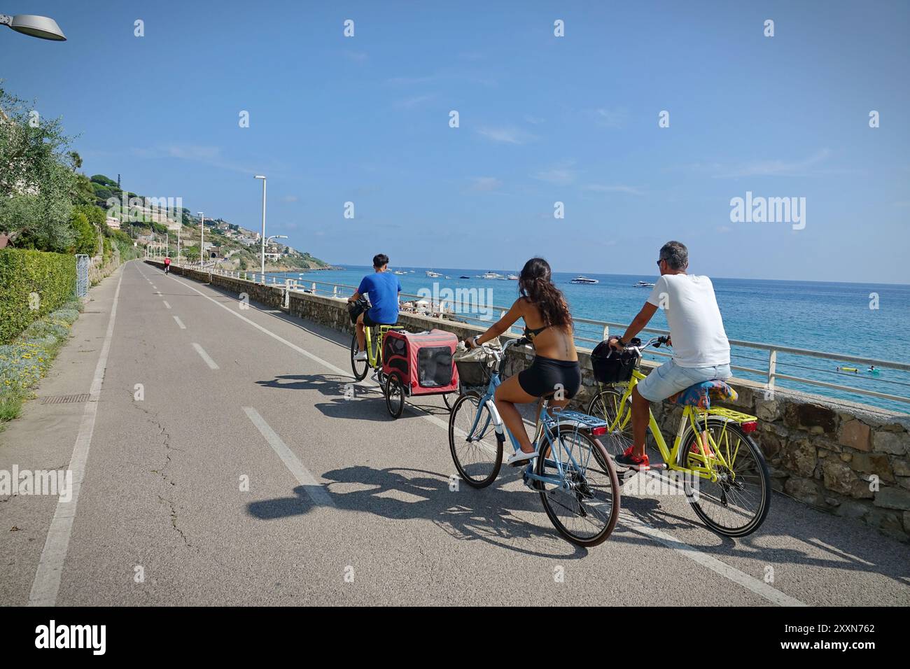 Imperia, Italy - August 20, 2024: Ponente Ligure bikeway, a former ...