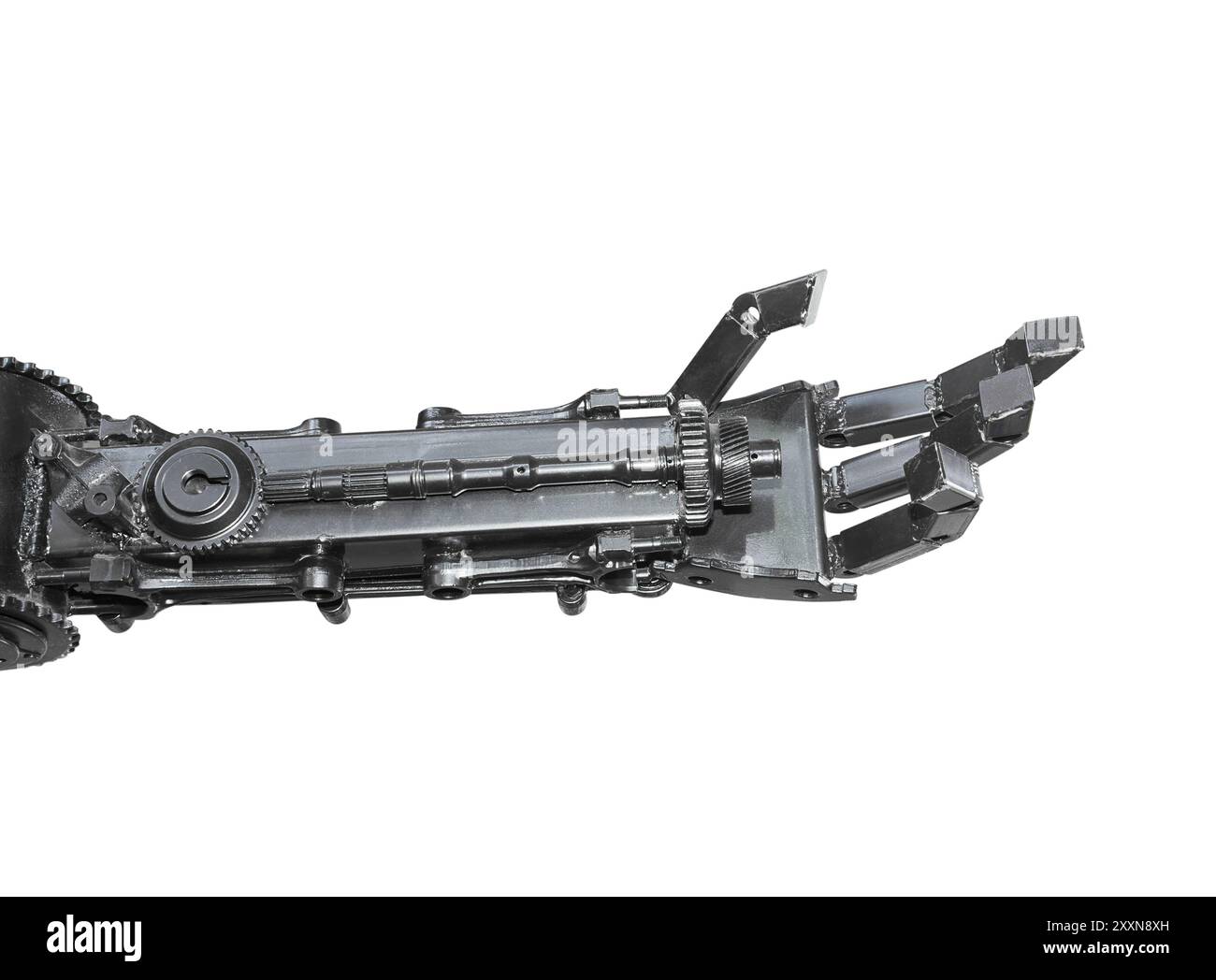 Hand of Cyborg sculpture made from scrap metal isolated on white ...