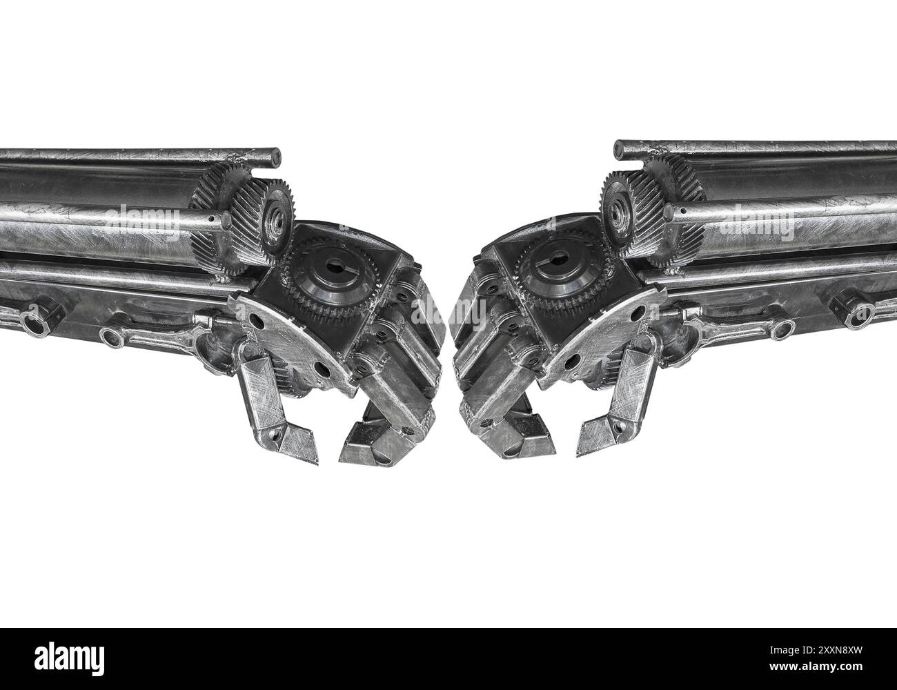Hand of Robot sculpture made from scrap metal isolated on white ...