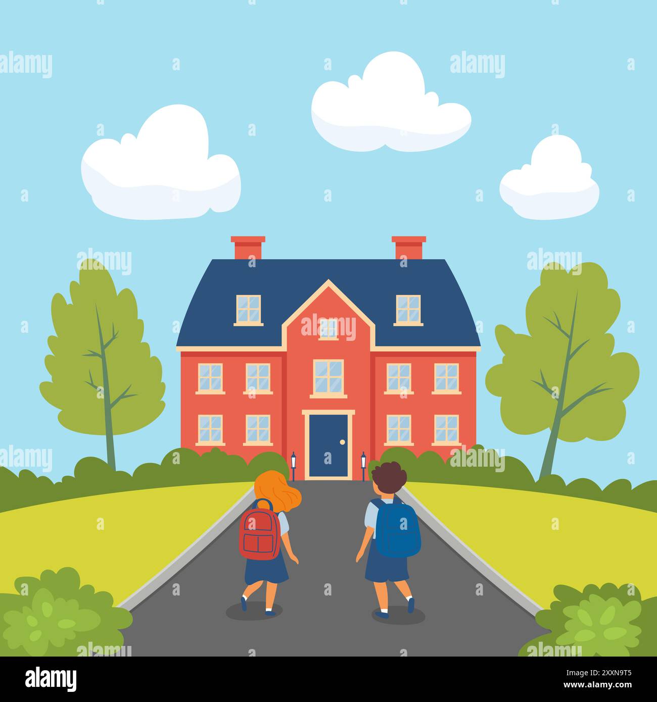 Children Walking To School Cartoon