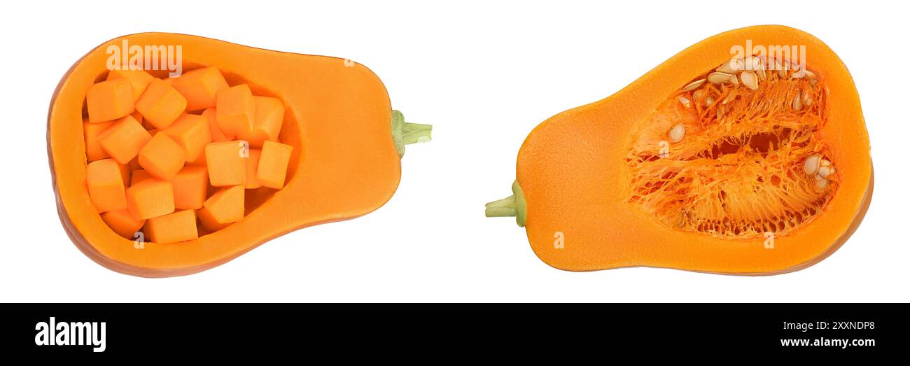 butternut squash half isolated on white background with full depth of ...
