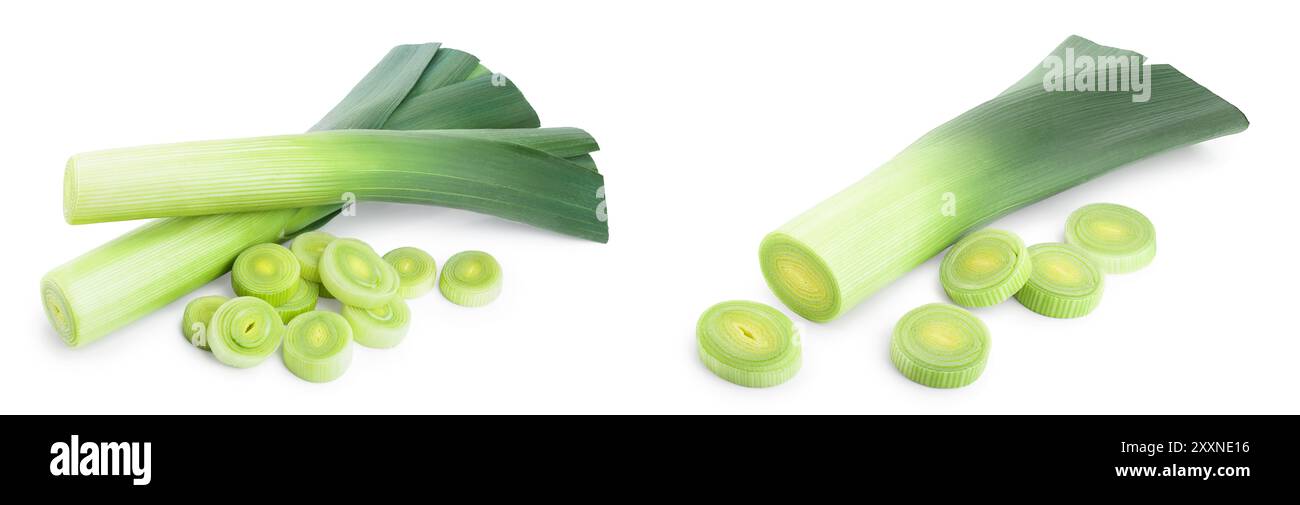 Leek vegetable with slices isolated on white background Stock Photo - Alamy