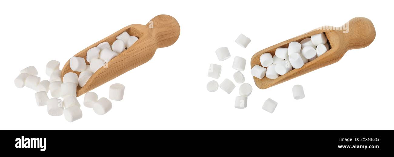 Marshmallow in wooden scoop isolated on white background with full ...