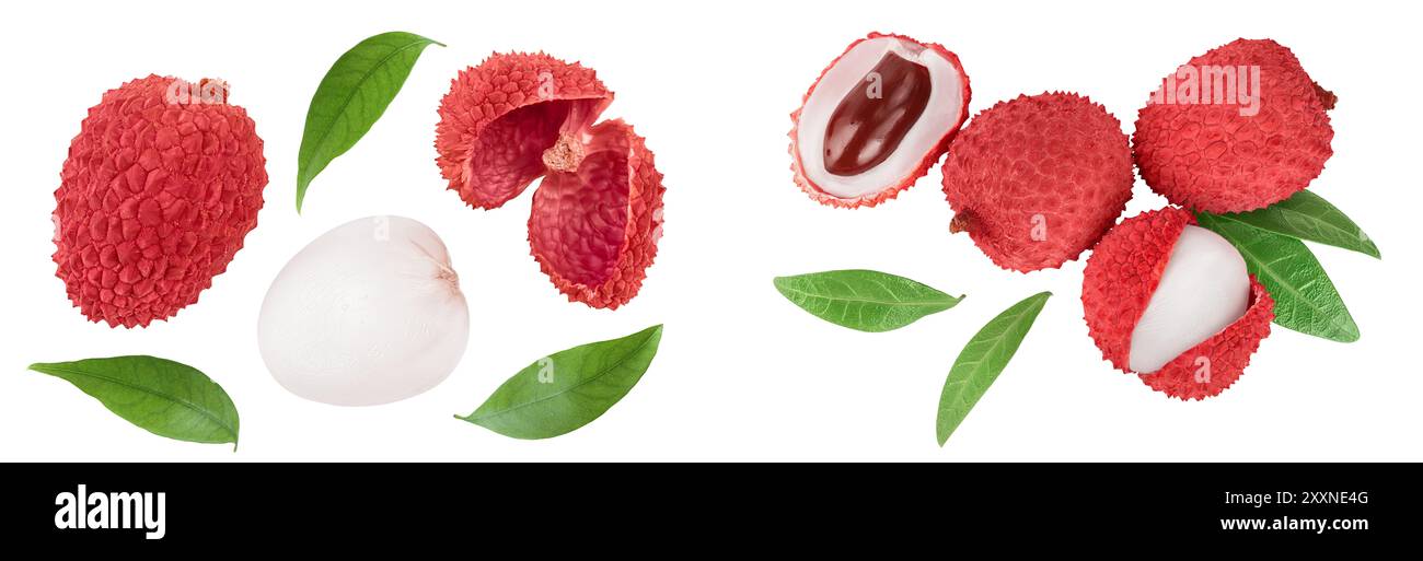 lychee fruit isolated on white background with full depth of field. Top ...