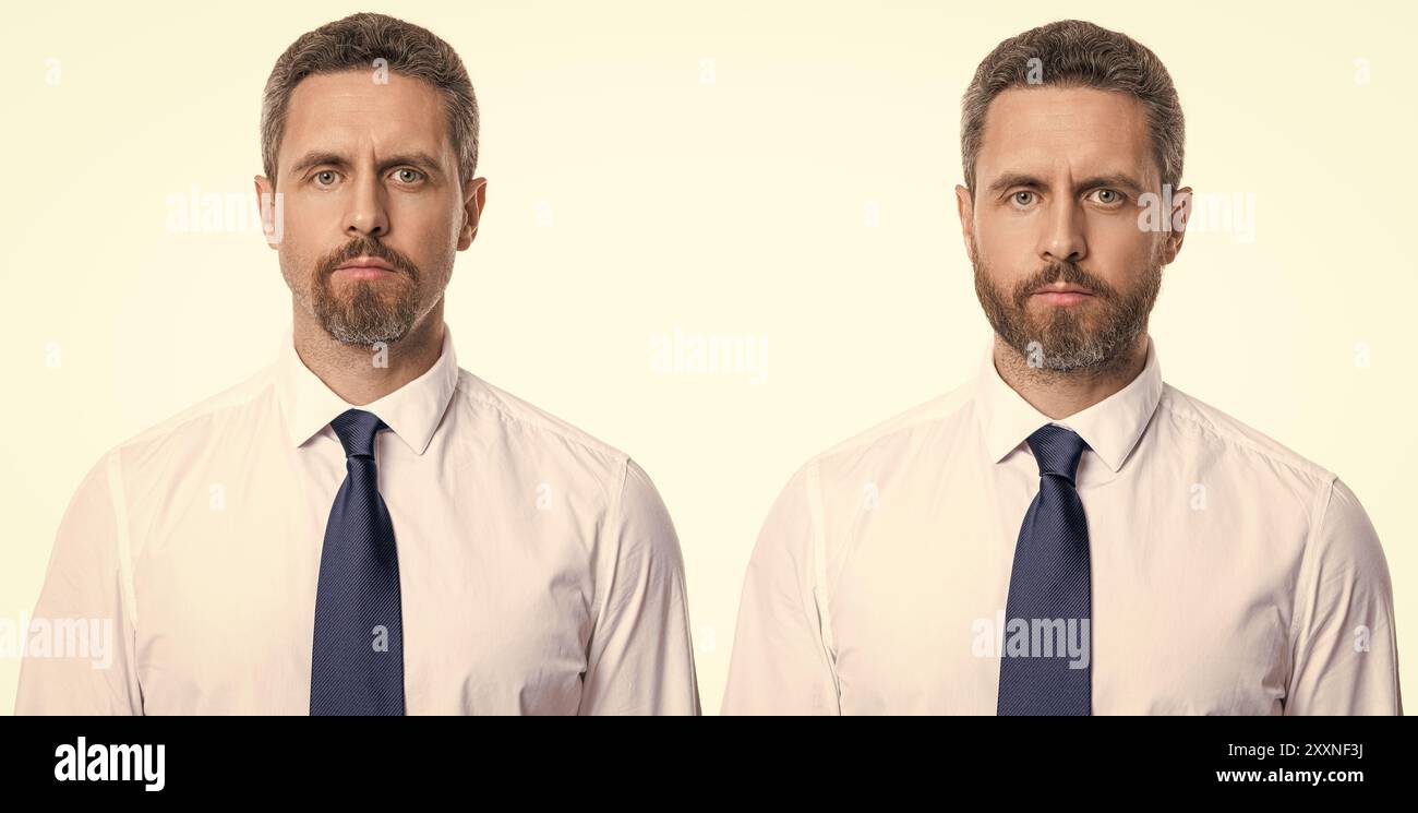 two man face stubble collage before and after on background. before and ...