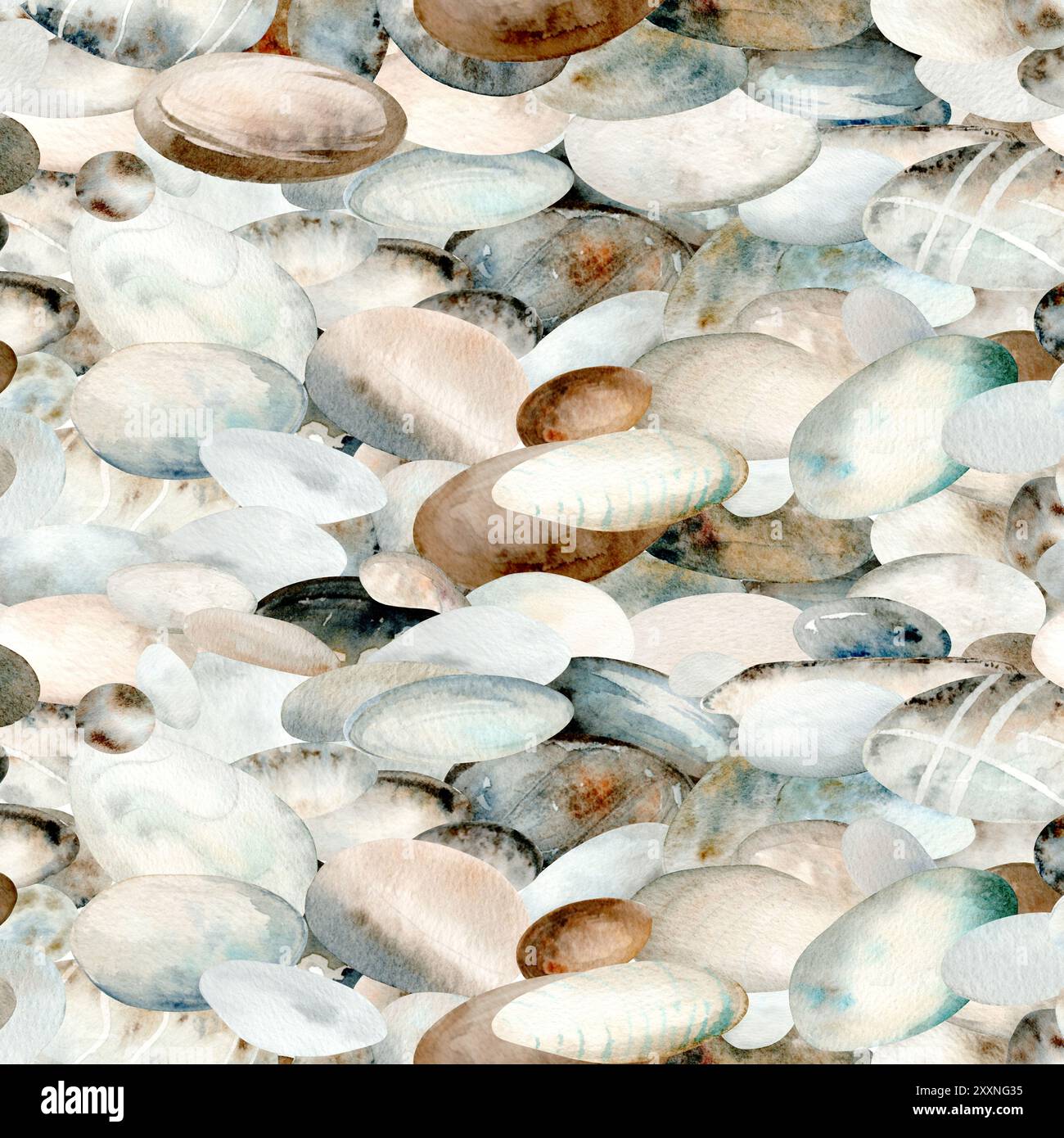 Multicolored Sea Pebbles. Watercolor illustration in pastel colors. The ...