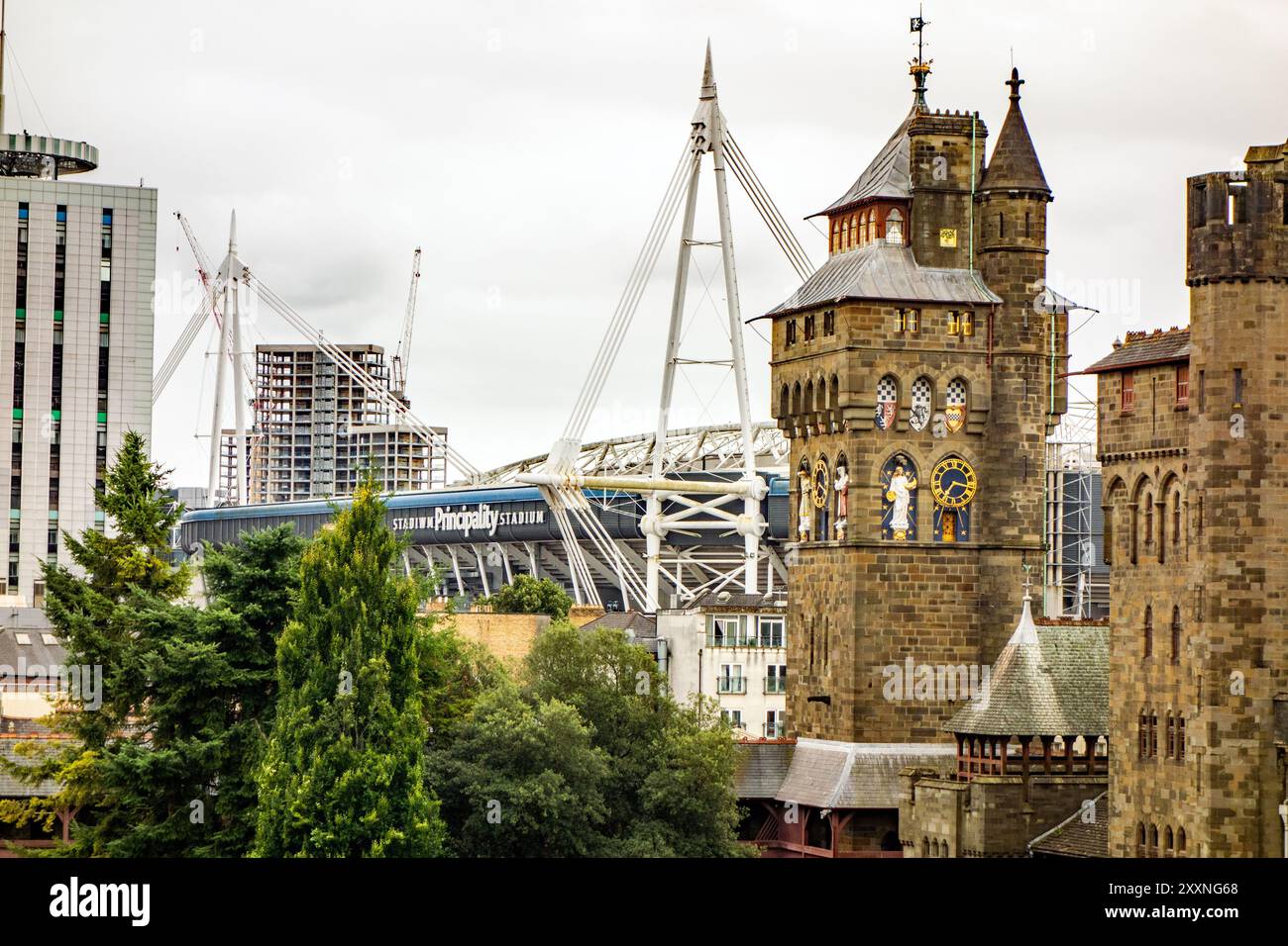 View of the Principally stadium from Cardiff castle in the Welsh ...