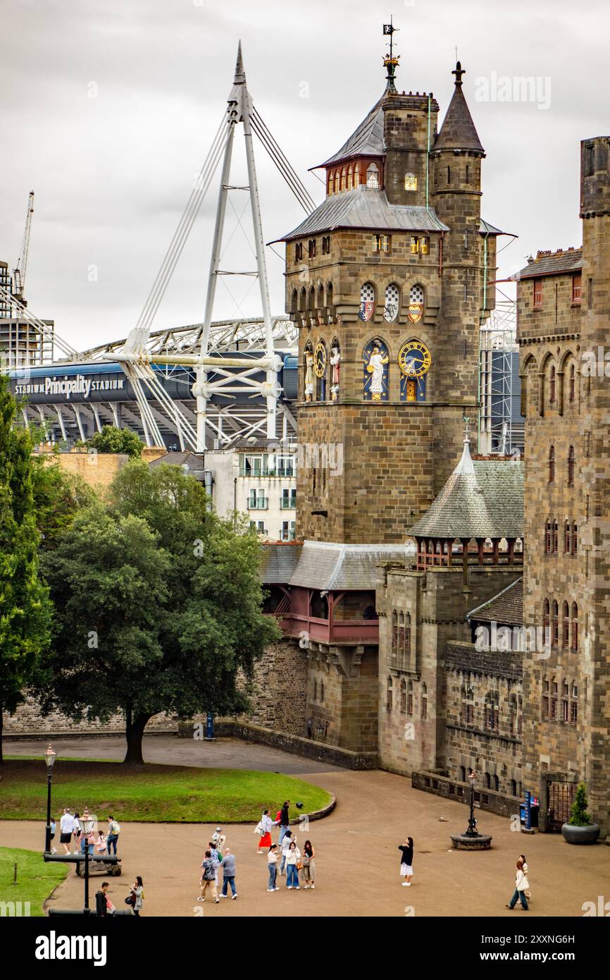 View of the Principally stadium from Cardiff castle in the Welsh ...
