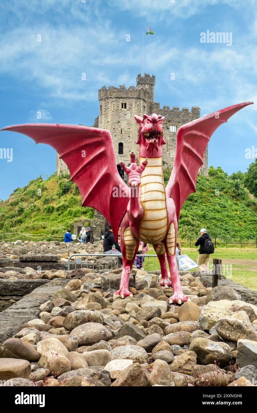 Model of red dragon in the ground of Cardiff Castle Wales Stock Photo ...