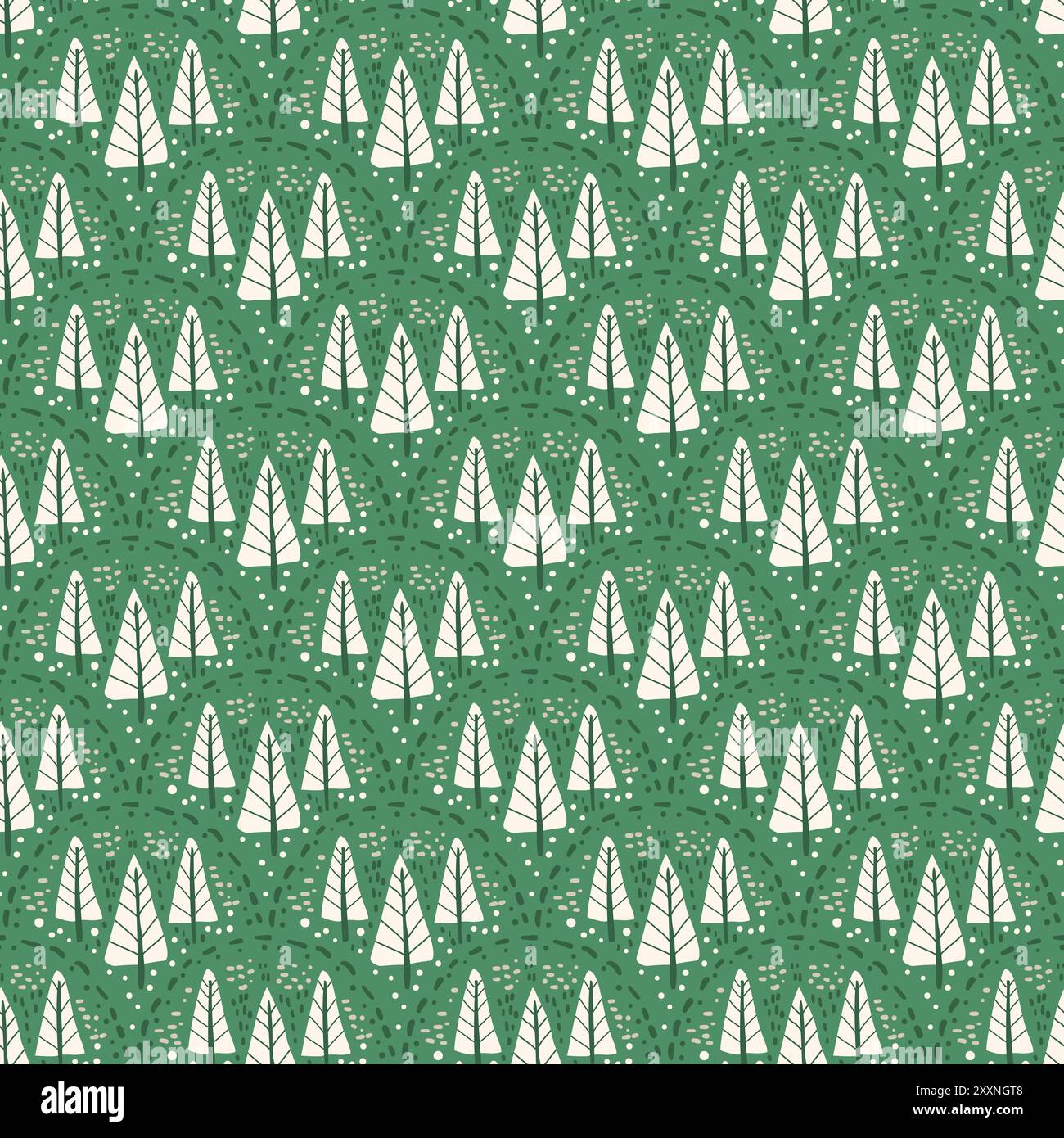 Christmas forest scallop seamless pattern. Evergreen trees arch repeat ...