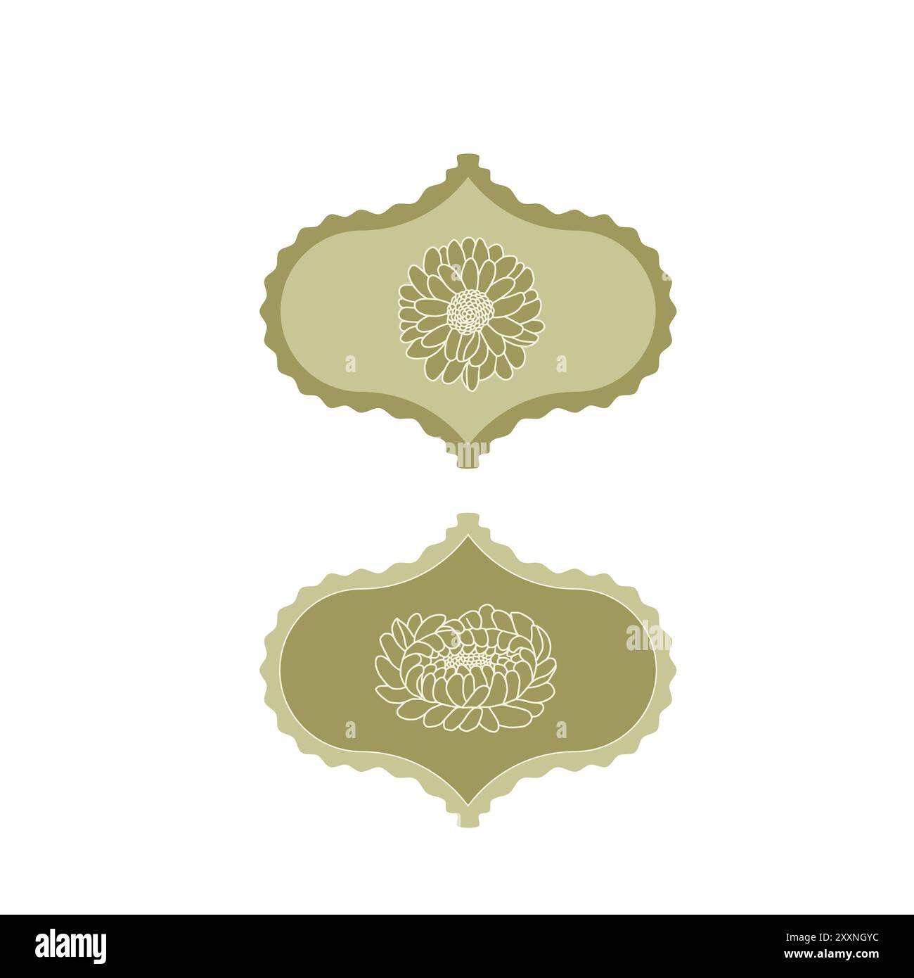 Chrysanthemum damask stamps and emblems. Stickers with flowers. Vector ...