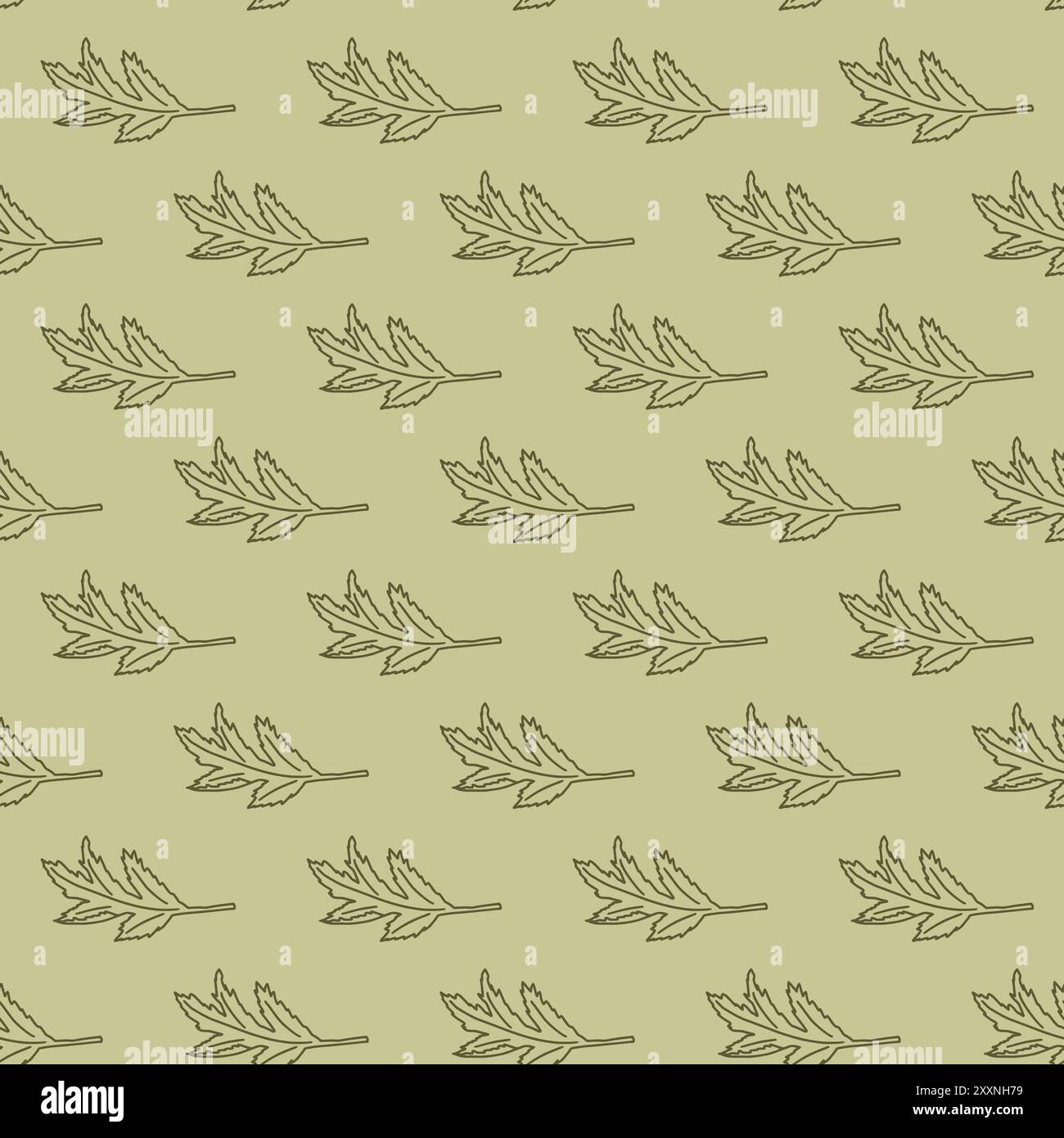 Leaves seamless pattern. Foliage acanthus simple repeat background. Vector hand drawn ...
