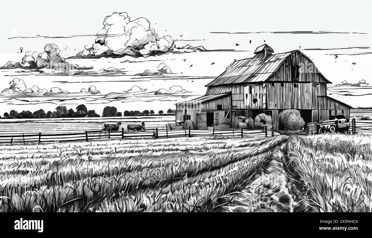 Pencil landscape drawing Stock Vector Images - Alamy