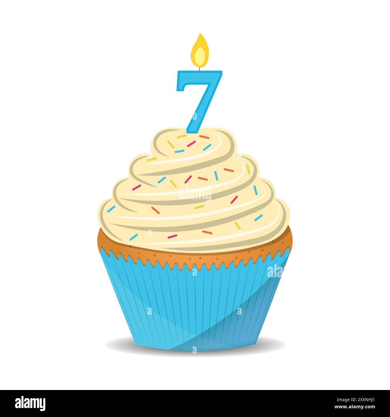 7 years birthday cupcake with candle Stock Photo - Alamy