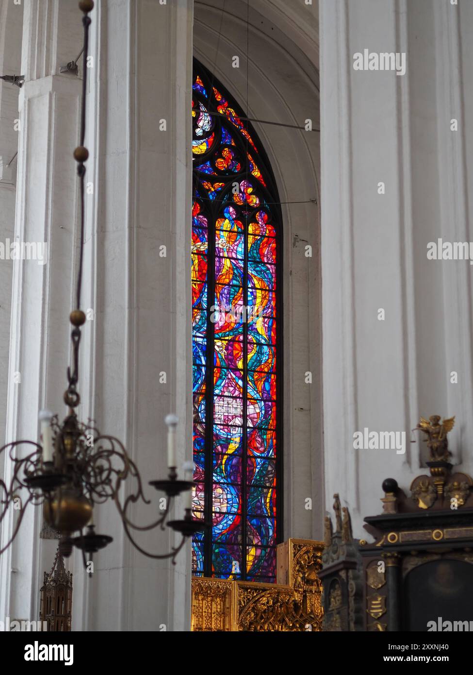 Gdansk, Poland - July 13, 2024: A colorful stained glass window in a ...