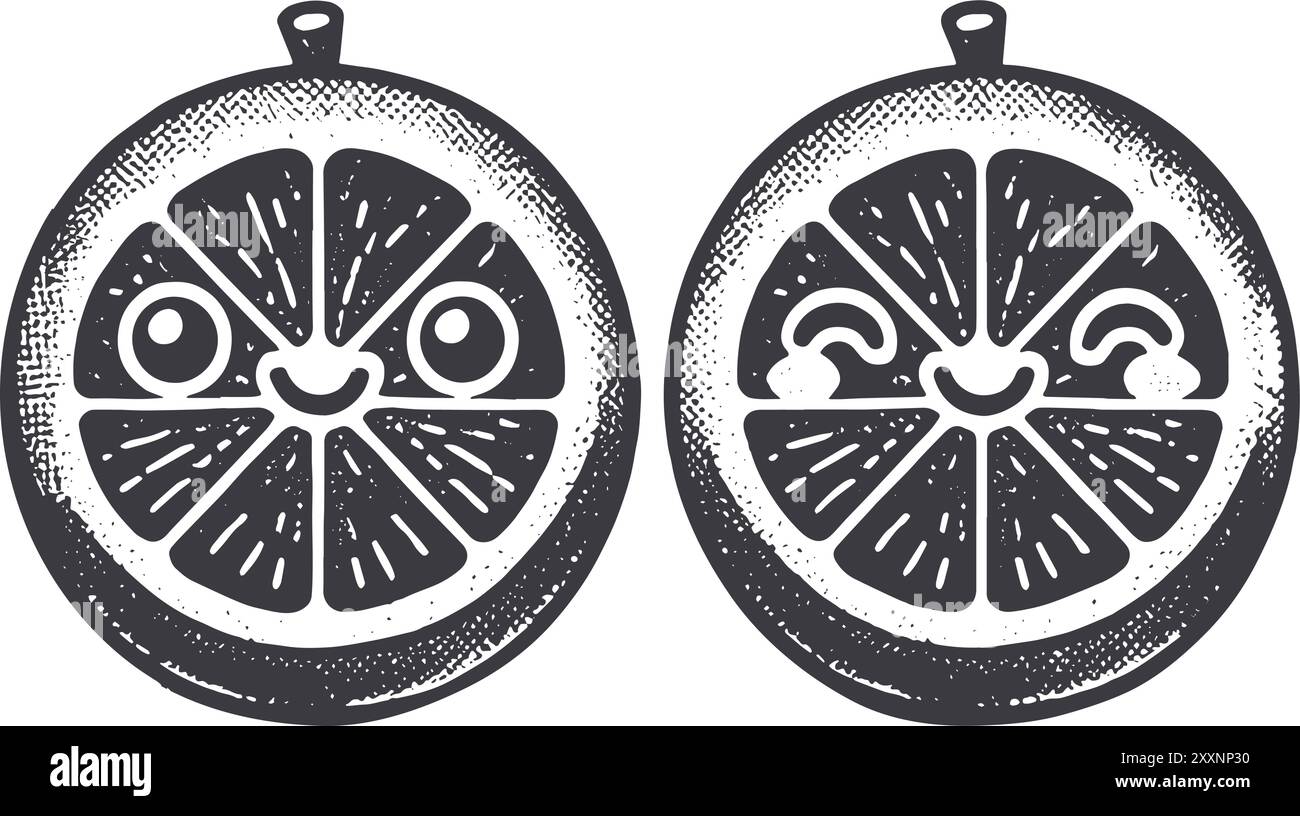 Grunge-Style Grapefruit Smiling Fruit Character with Texture, Rough ...