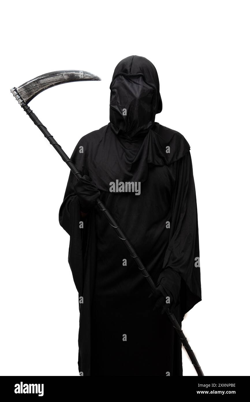vertical grim reaper, dressed in a traditional Halloween costume with a ...