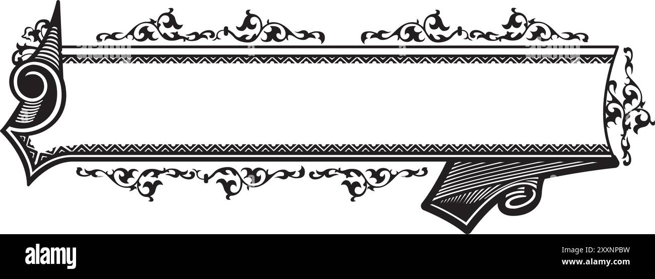 Blank vintage announcement ribbons set with swirl decoration isolated ...