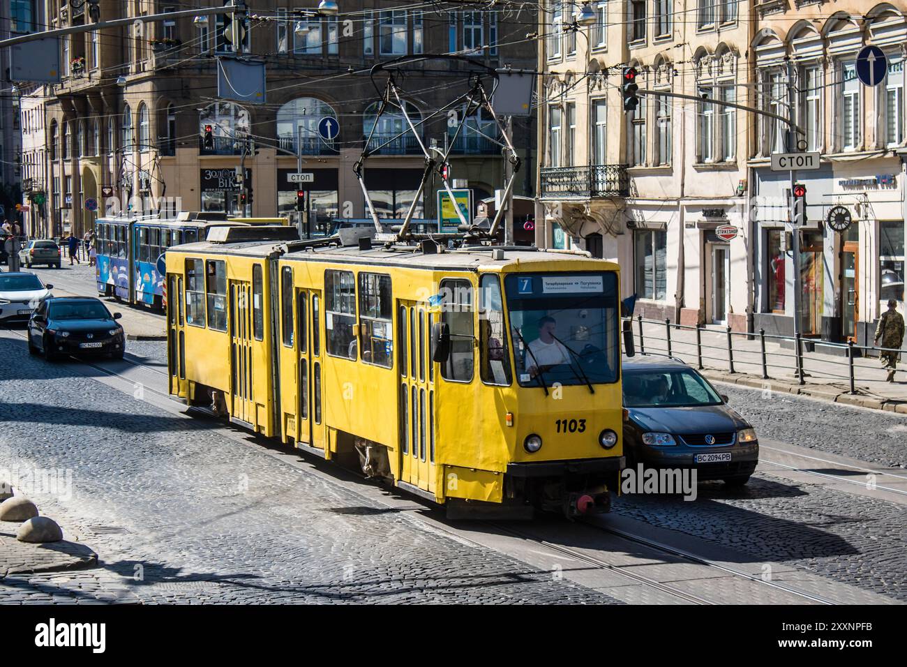Lviv, Ukraine, August 25, 2024 Lviv tram continues to operate while the ...