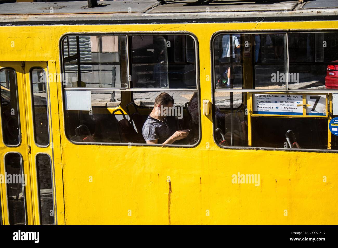 Lviv, Ukraine, August 25, 2024 Lviv tram continues to operate while the ...