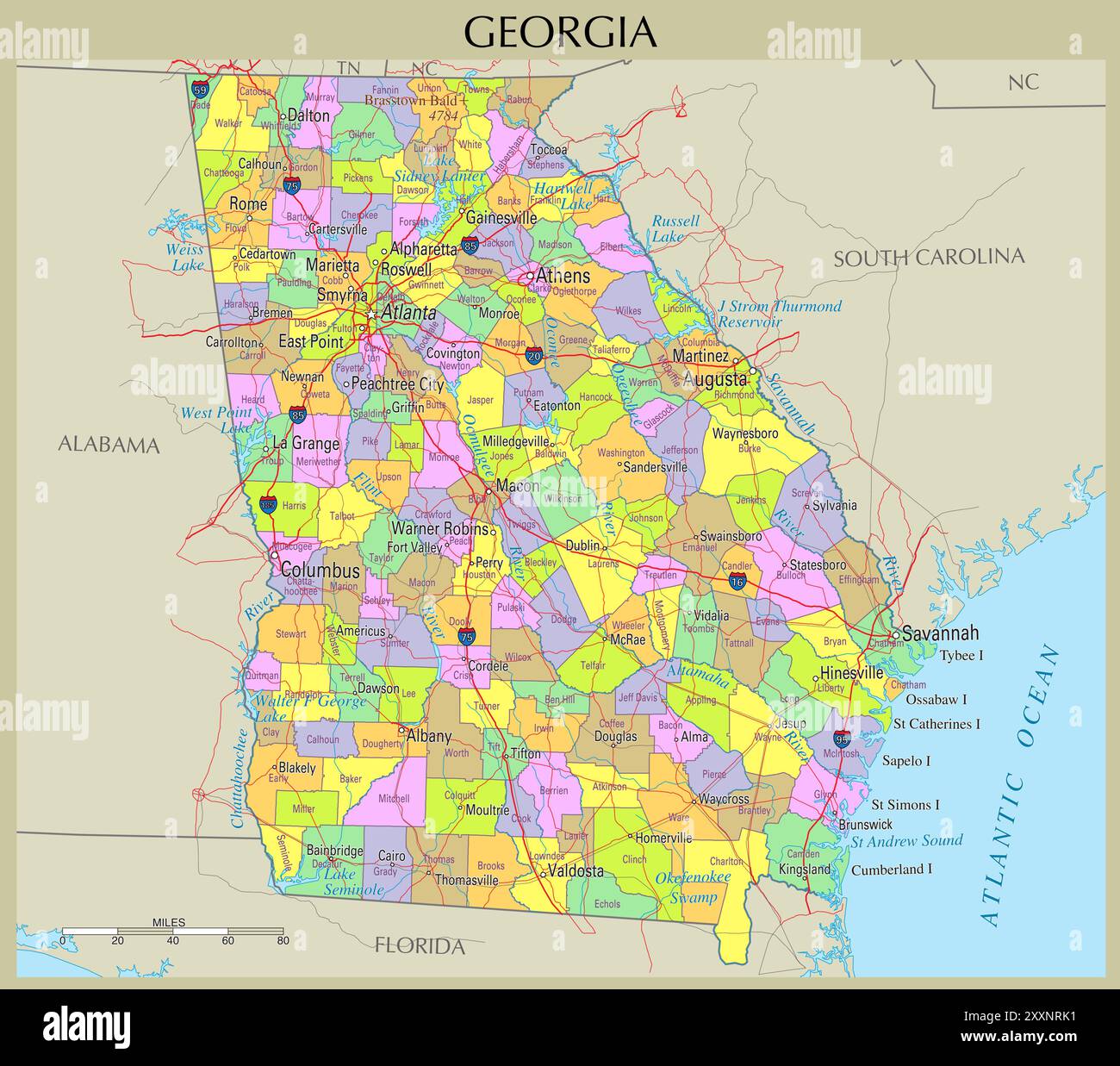 Map of Georgia, United States Stock Vector Image & Art - Alamy