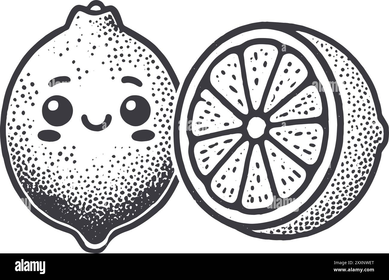 Grunge-Style Lemon Smiling Fruit Character with Texture, Rough Hand ...