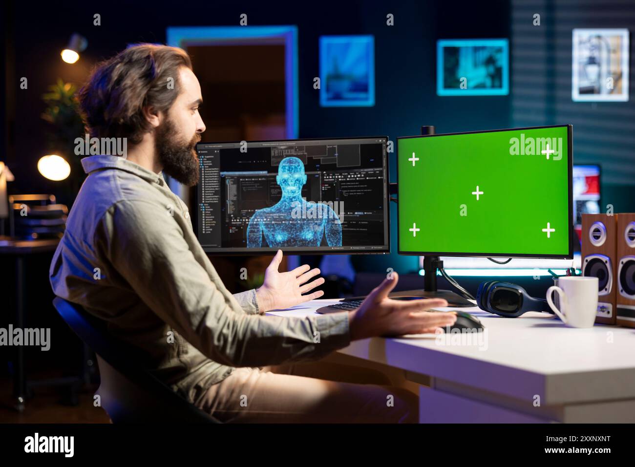 Software developer unable to believe eyes after seeing AI gaining humanoid form on green screen ...