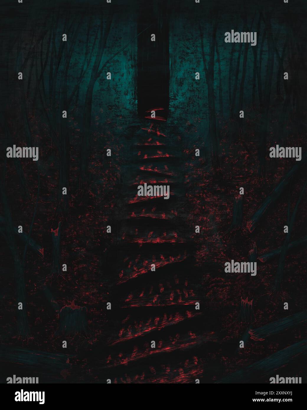 Dark steps in the fantasy forest, horror illustration, Epic dark horror ...