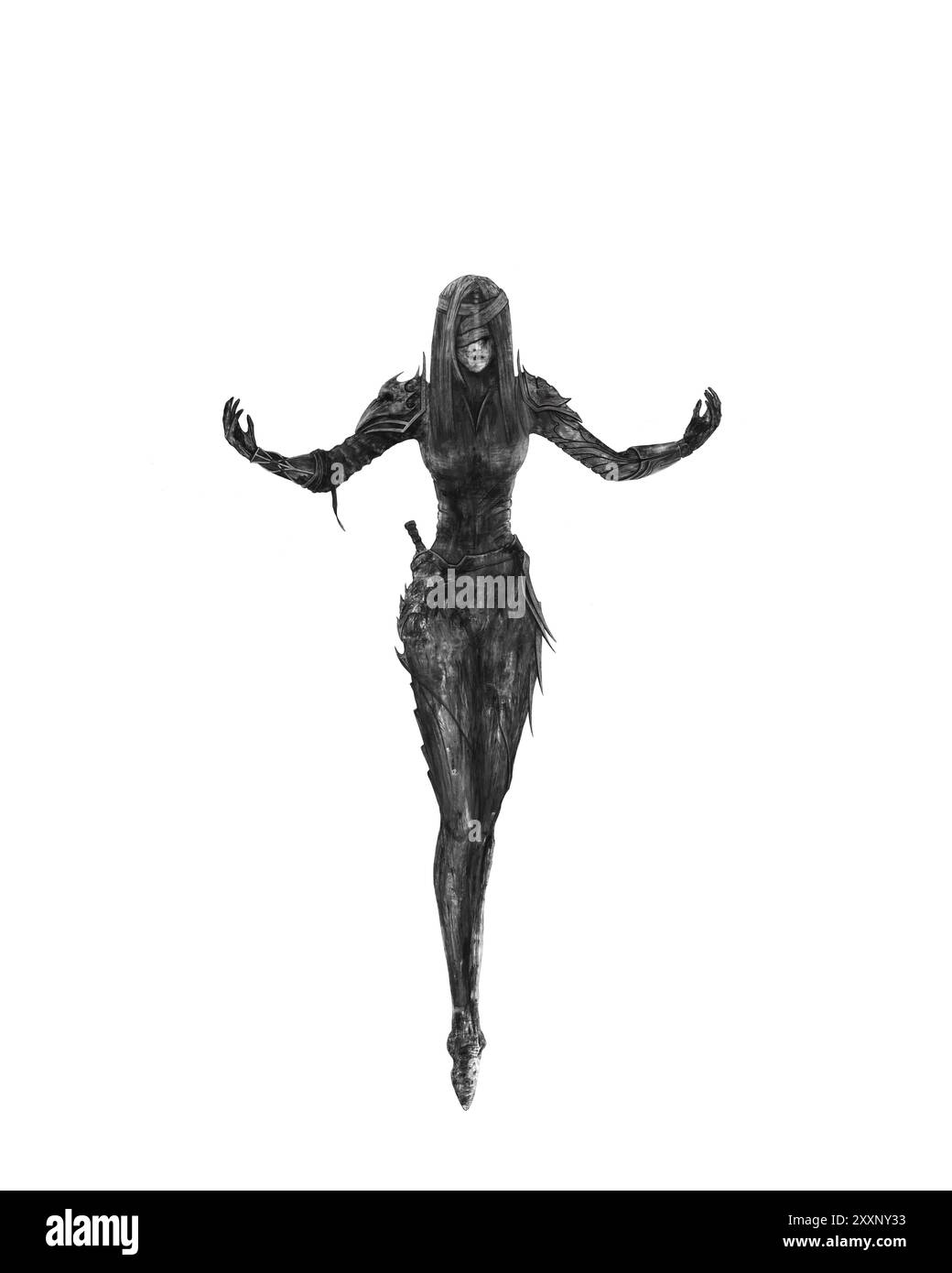 Girl in armor, dark horror illustration, isolated character Stock Photo ...