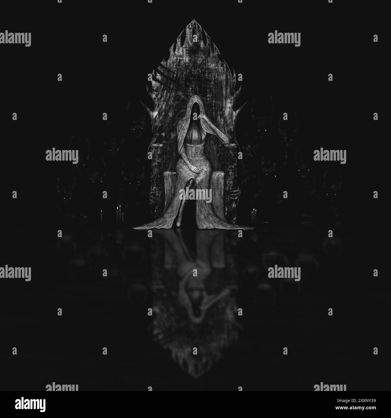 Demon queen sits on throne, dark horror illustration, Girl on the ...