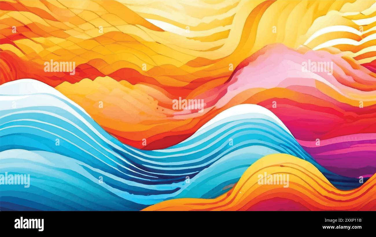 Abstract wavy pattern watercolor Background. Acrylic texture. Wave flow ...