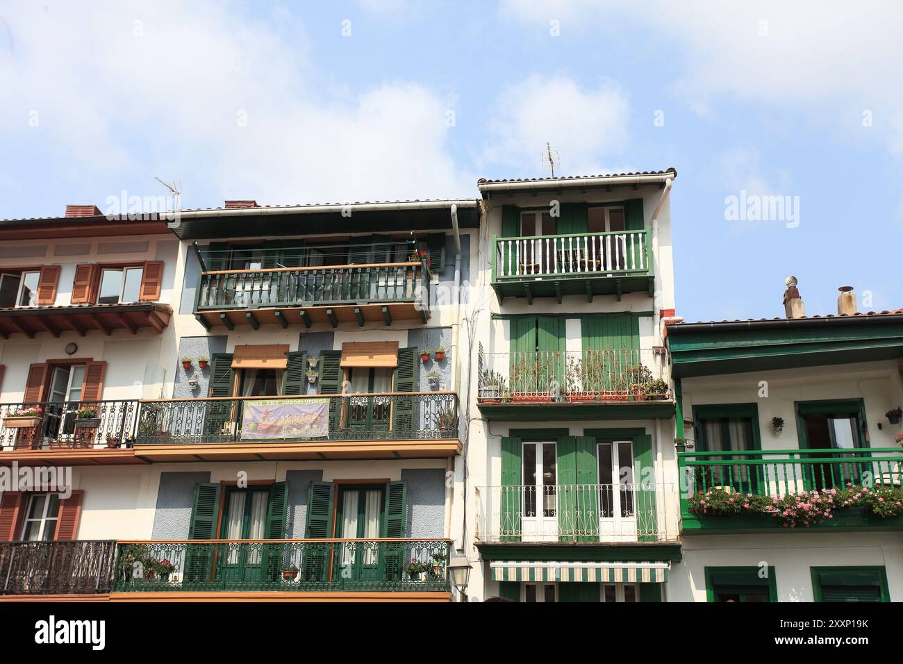 Typical architecture of the Basque town Hondarrabia, situated on the ...