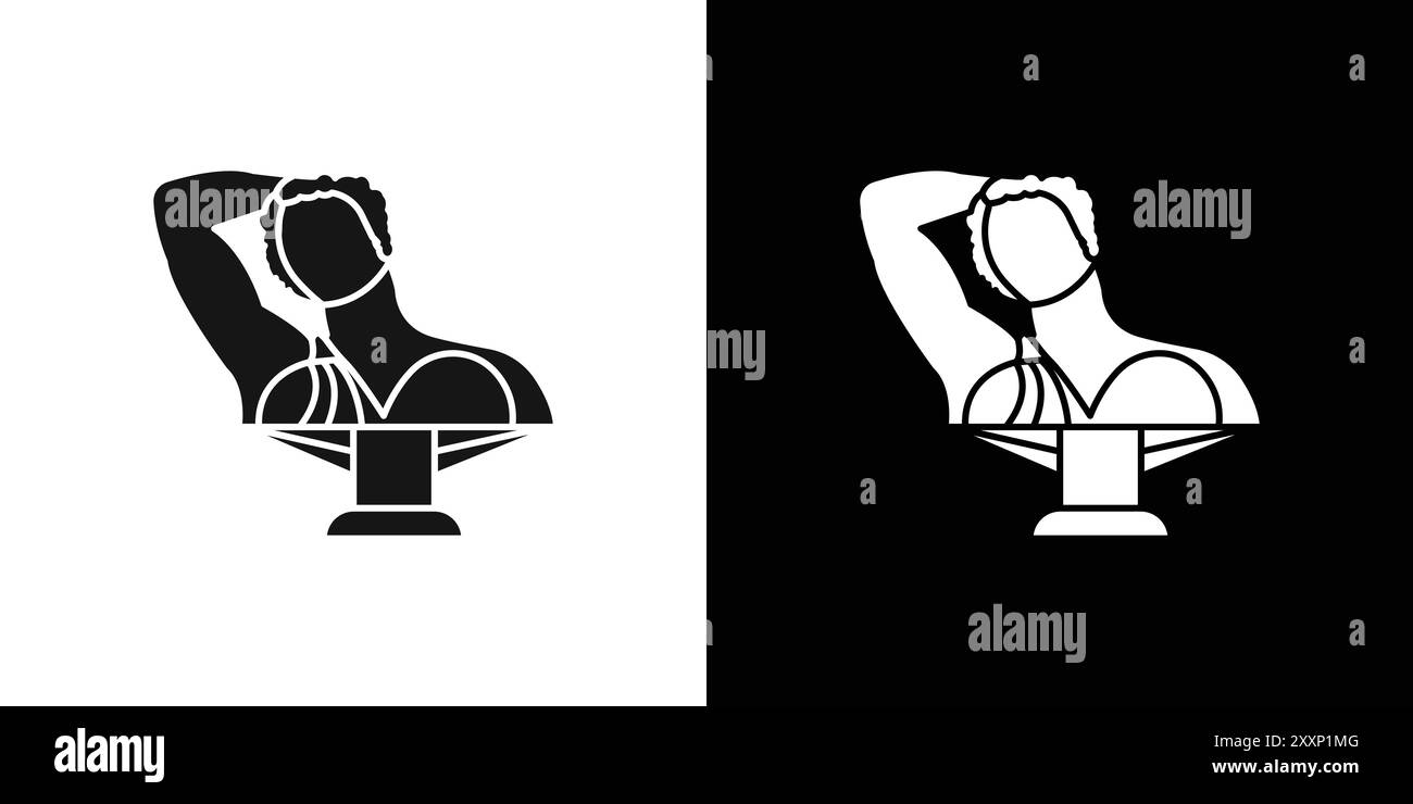Ancient statue icon Black line art vector in black and white outline set collection sign Stock ...