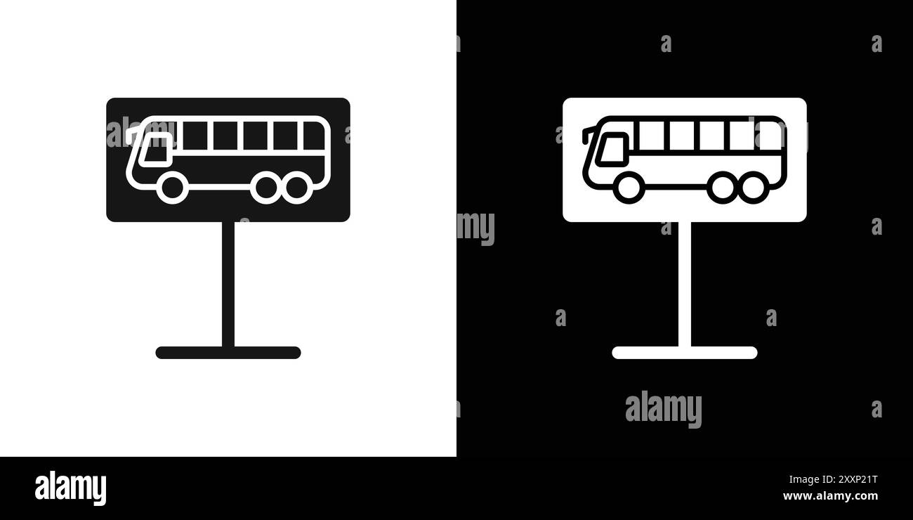 Bus sign icon Black line art vector in black and white outline set ...