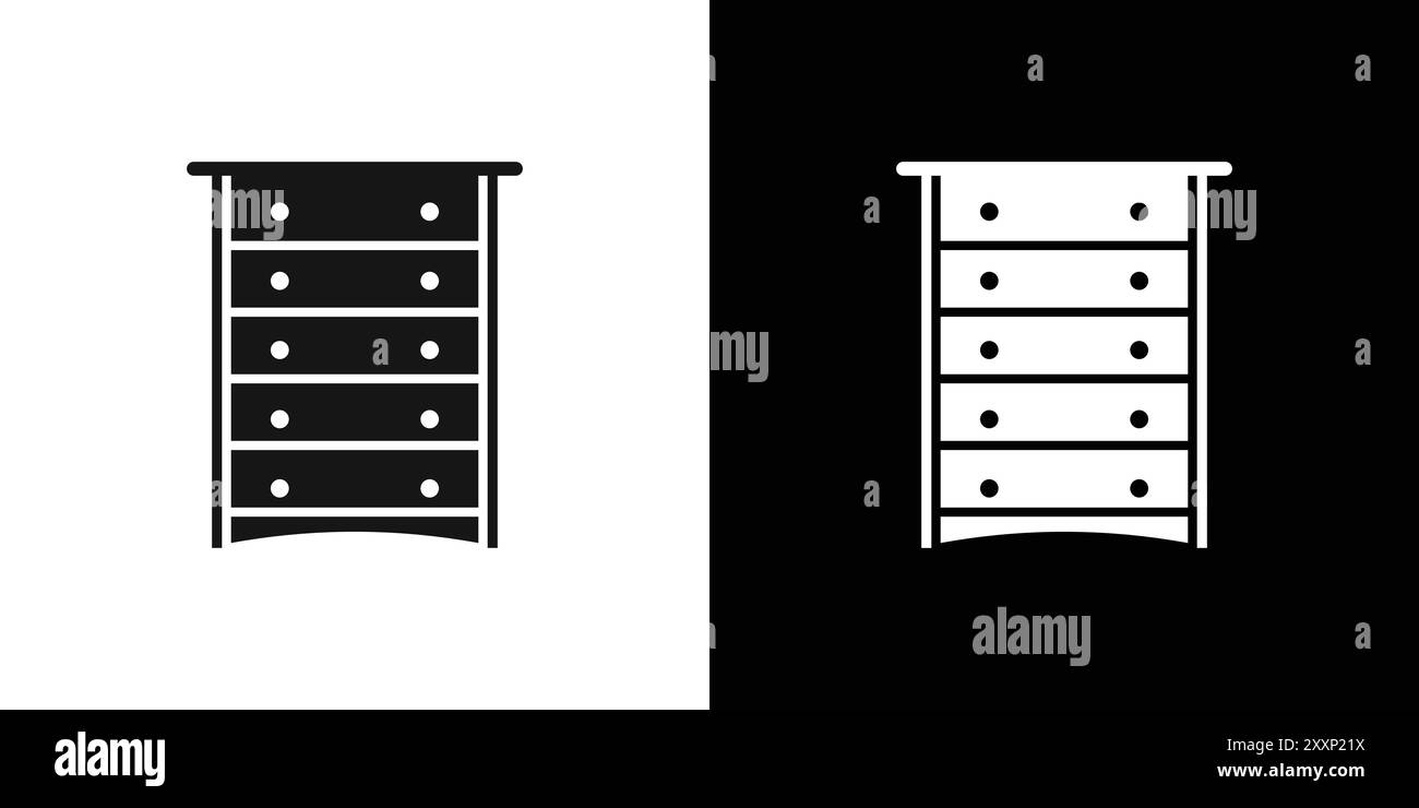 Chest of drawers icon Black line art vector in black and white outline ...