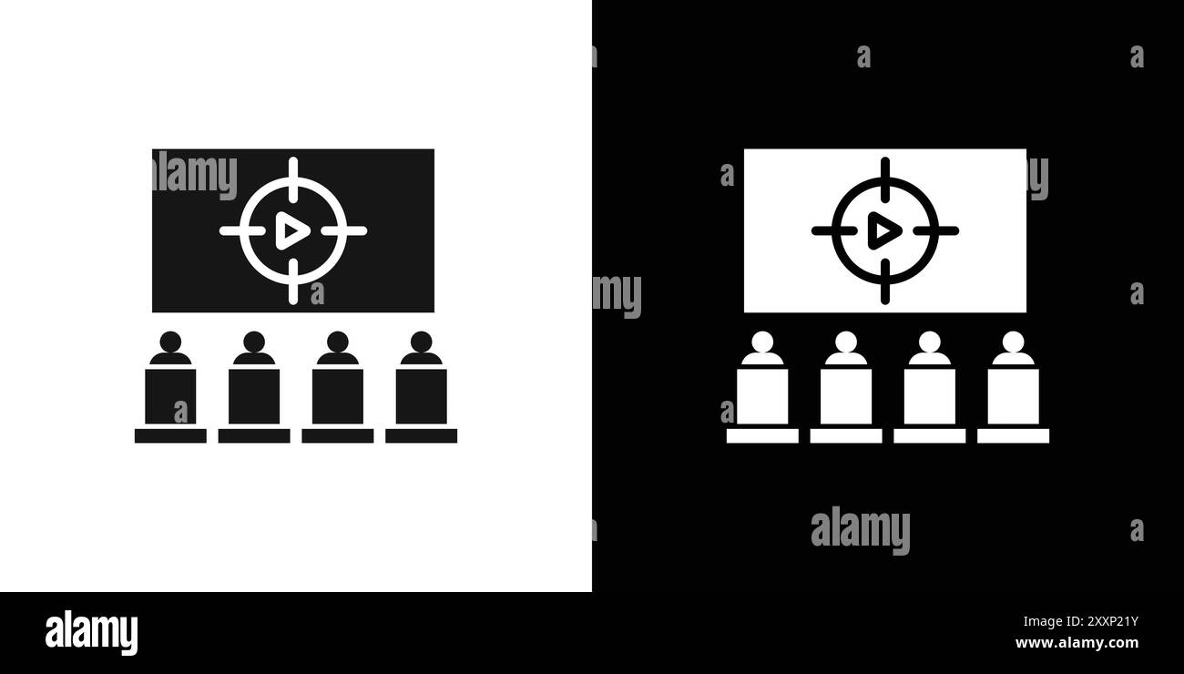 cinema audience icon Black line art vector in black and white outline set collection sign Stock ...