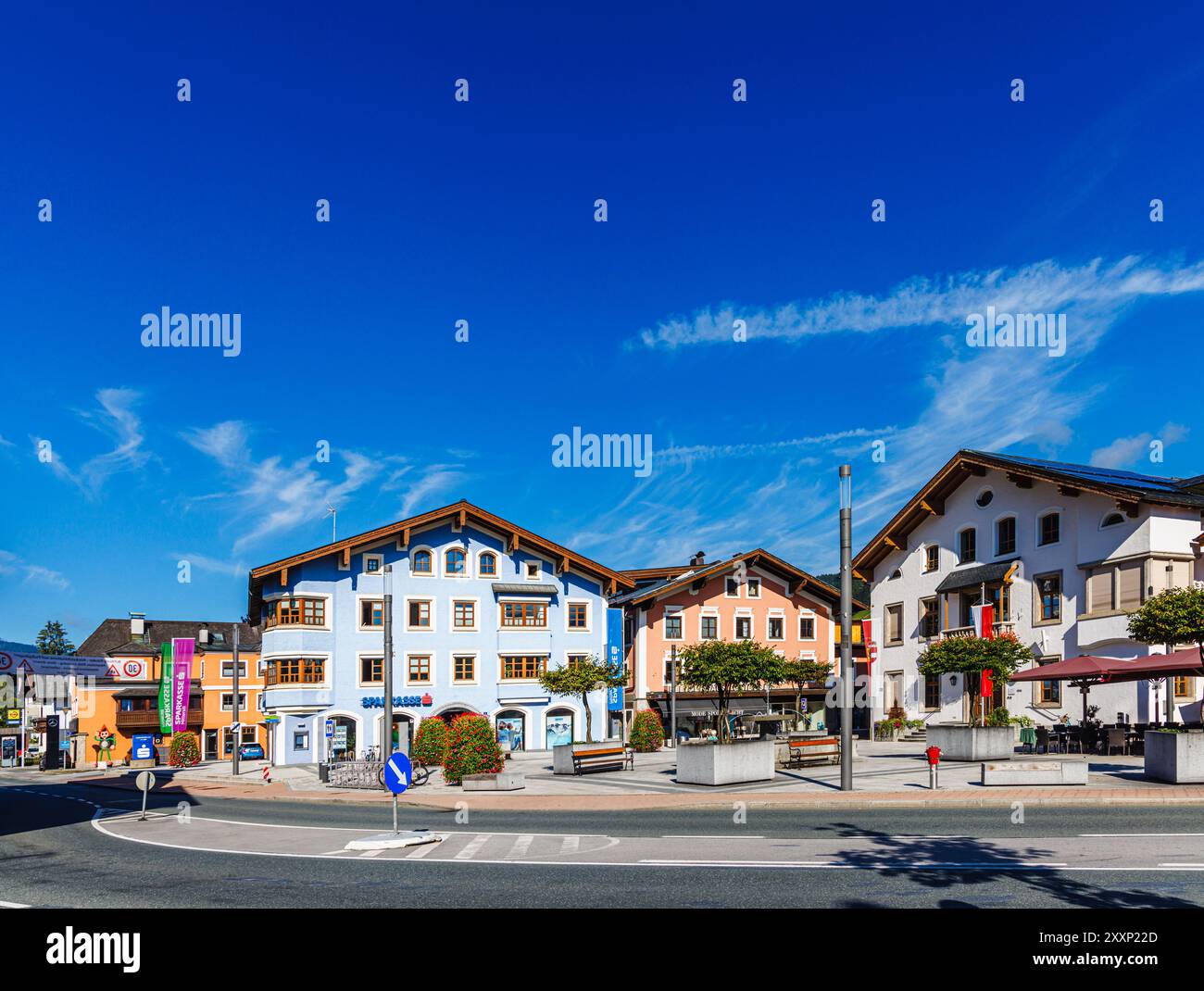 Colourful buildings in the main square in Mittersill, a village in the ...