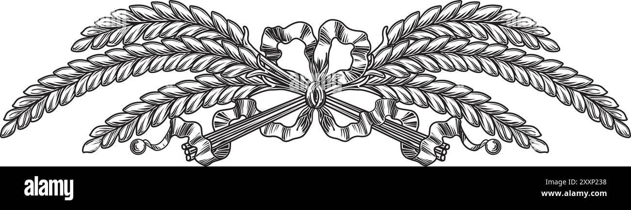 Set of realistic spikelet wreaths from wheat and barley with glossy ...