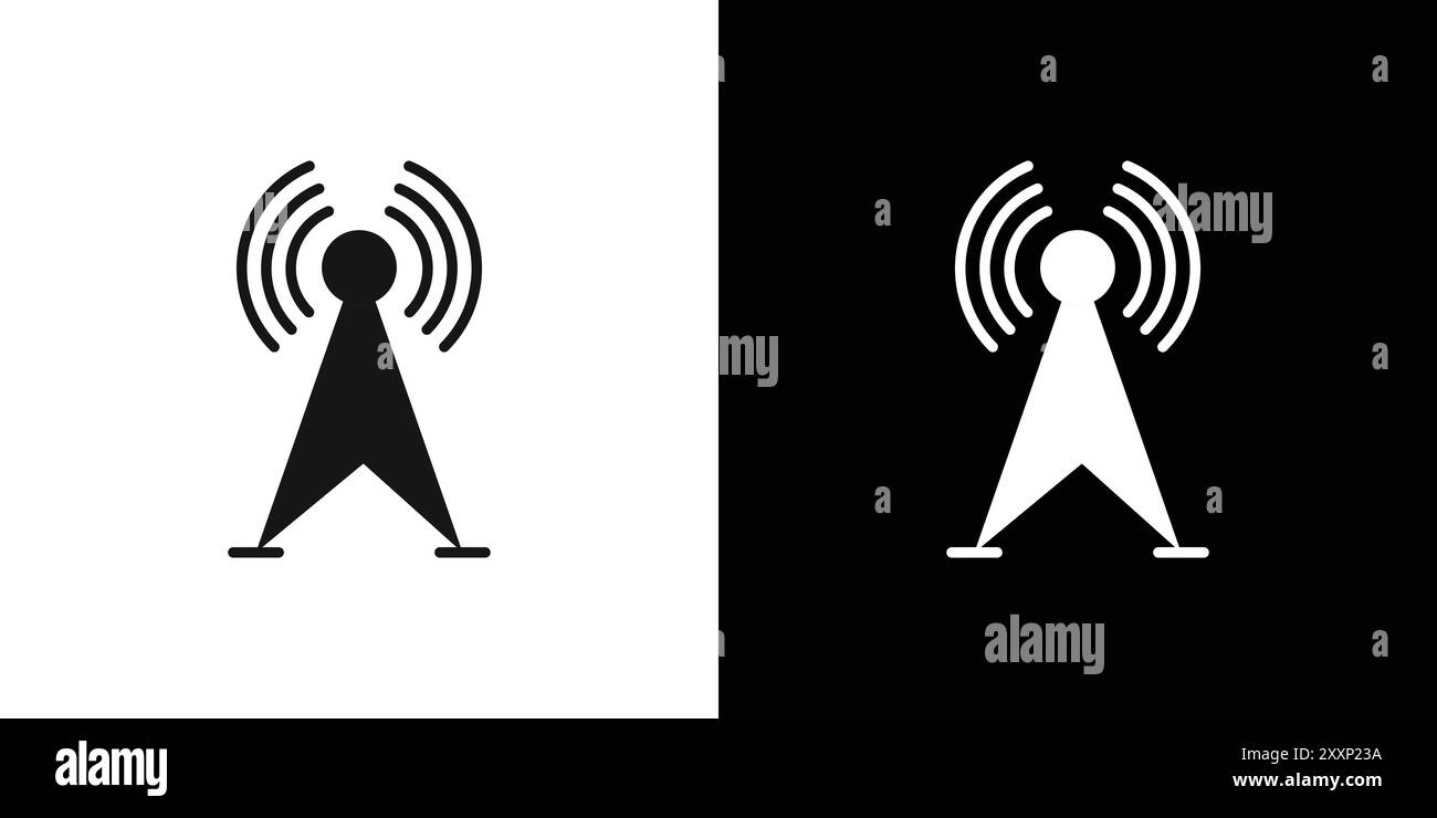 Broadcast Icon Black line art vector in black and white outline set ...