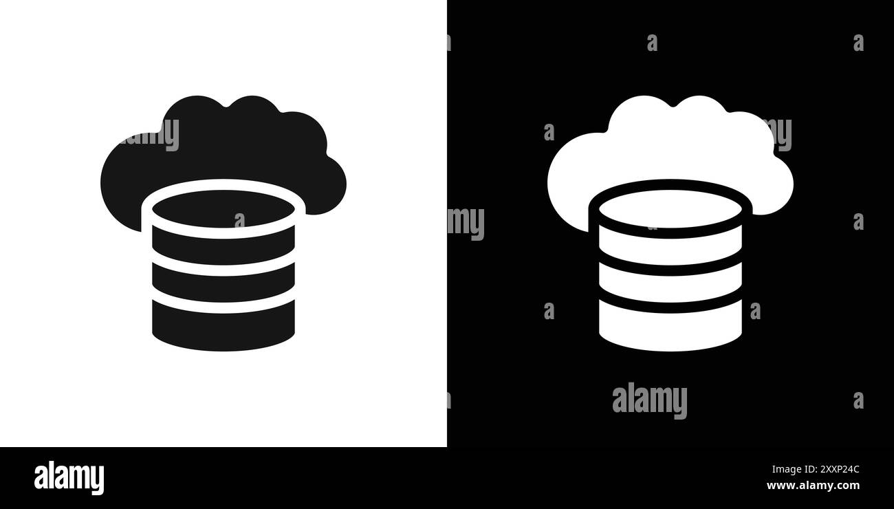 Cloud Database Icon Black Line Art Vector In Black And White Outline Set Collection Sign Stock