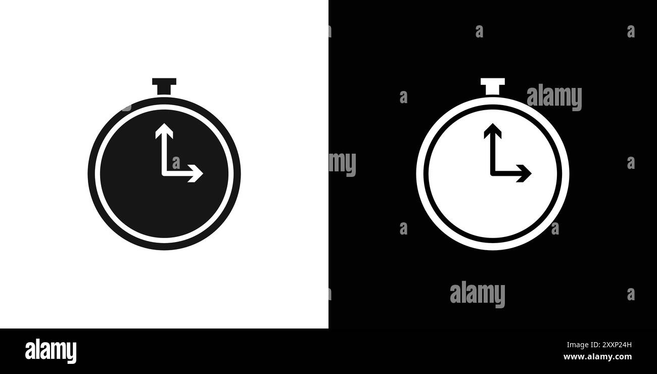 Clock time icon Black line art vector in black and white outline set ...