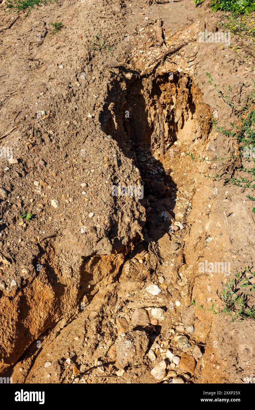 Rain erosion of sandy soil on a slope Stock Photo - Alamy