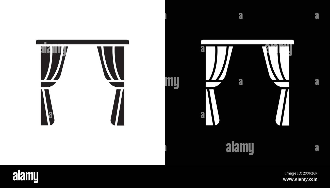 curtains icon Black line art vector in black and white outline set ...