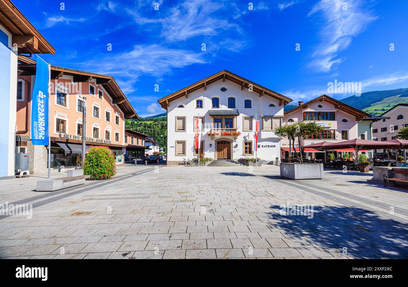The town hall (Rathaus) in the main square in Mittersill, a village in ...