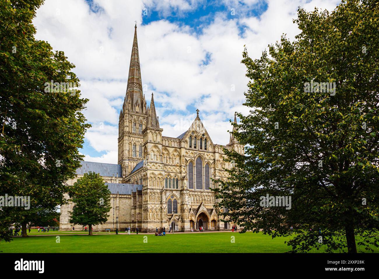 Front view of the spire and entrance to the iconic Gothic style ...