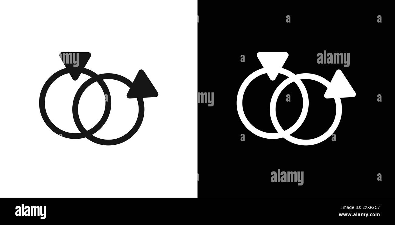 Couple Ring icon Black line art vector in black and white outline set ...