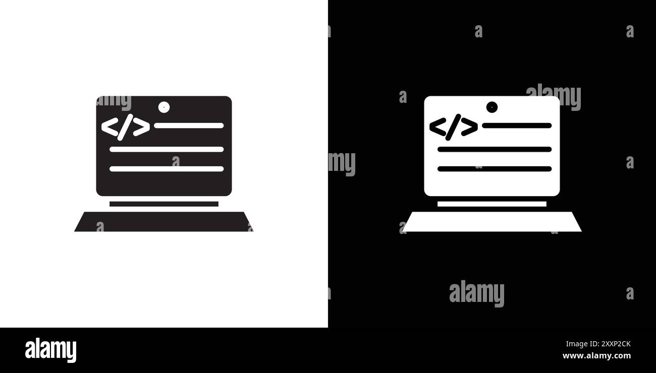 coding program icon Black line art vector in black and white outline ...